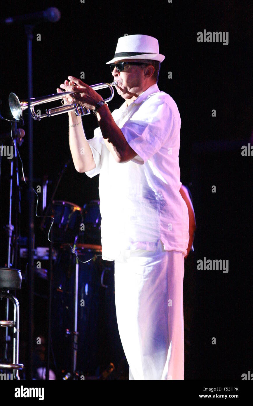 Jazz trumpeter Tom Brown performing live on stage at the Dell Music ...