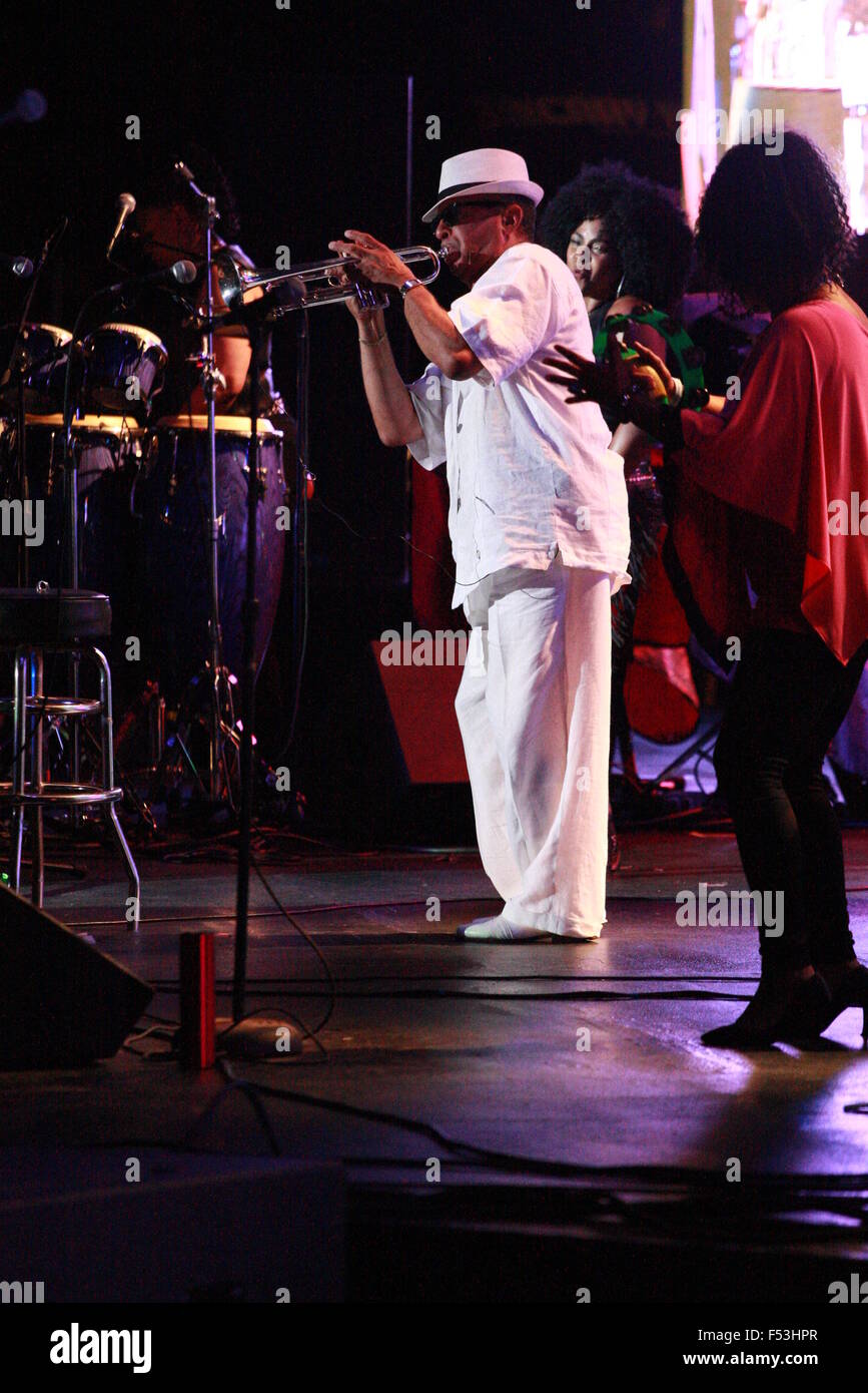 Jazz trumpeter Tom Brown performing live on stage at the Dell Music ...