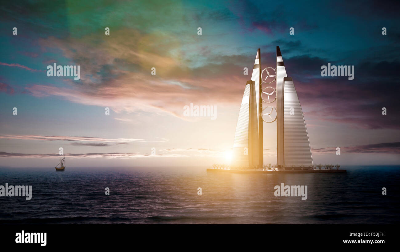 3d, CGI, [M], symbol, architecture, power generation, wind plant Stock ...