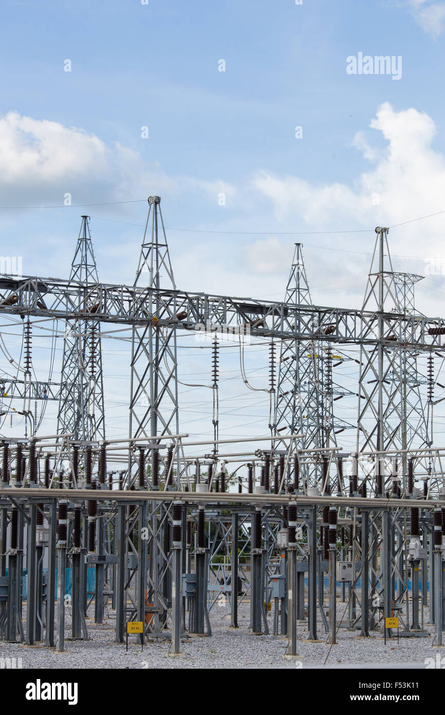 High voltage electric power substation with sky background Stock Photo ...