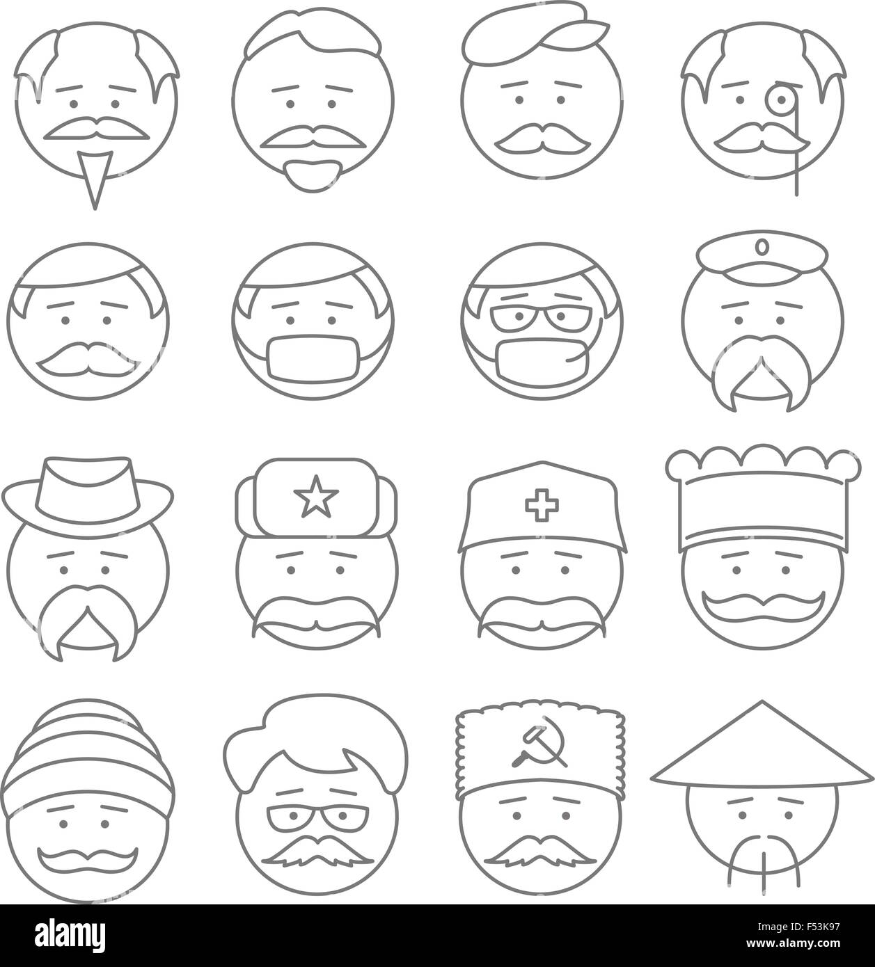 eye, mustache, lips, hair, face parts, head character, old and young ...