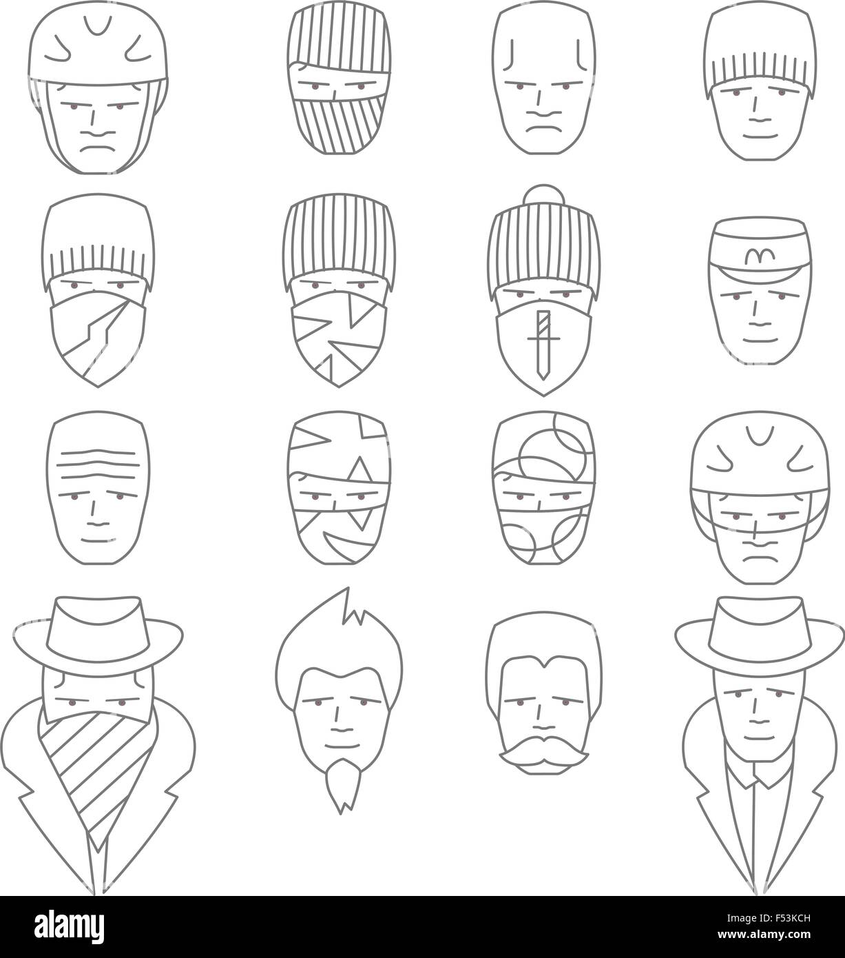 eye, mustache, lips, hair, face parts, head character, old and young ...