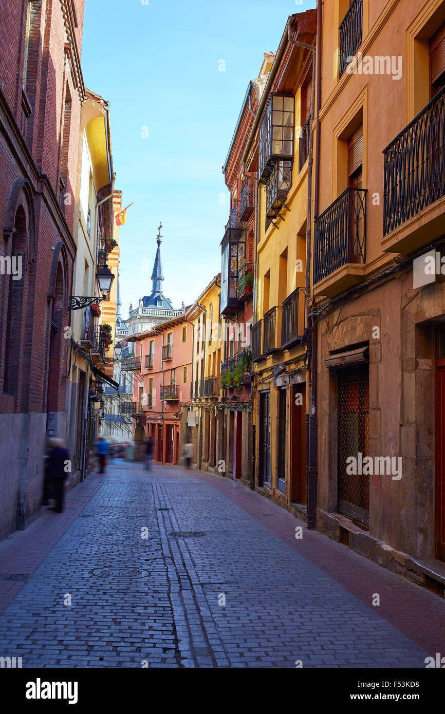 Leon downtown street by the way of Saint James at Castilla Spain Stock ...