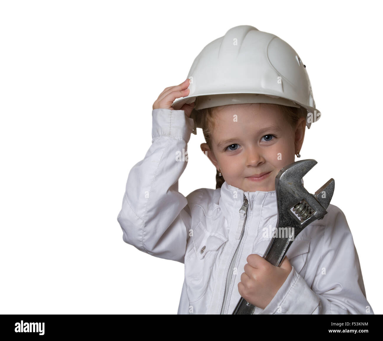 little builder with big key Stock Photo - Alamy