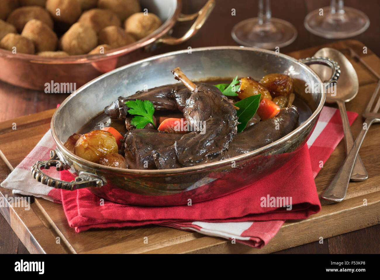 Jugged hare with forcemeat balls. Traditional food UK Stock Photo - Alamy