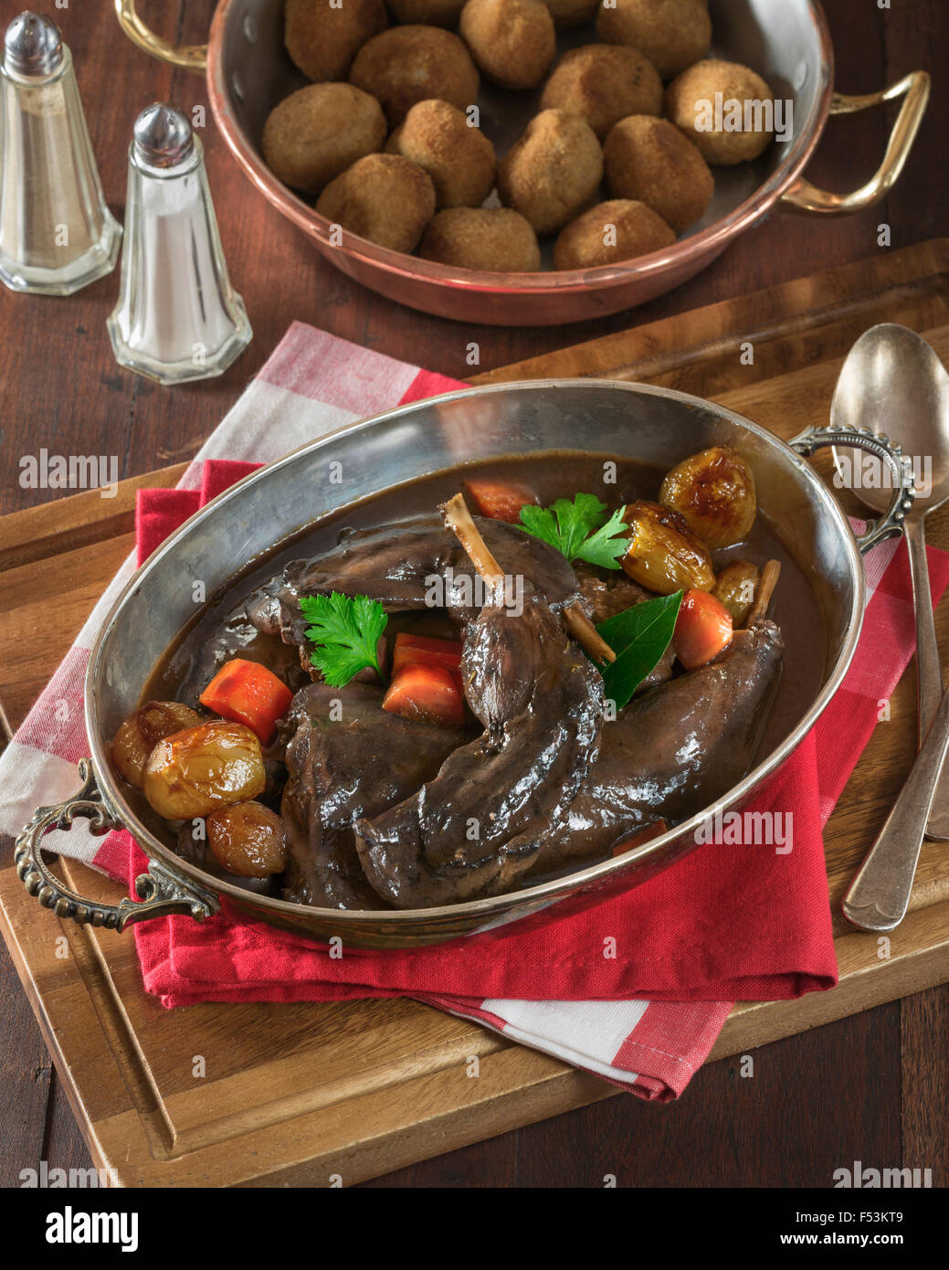 Jugged hare with forcemeat balls. Traditional food UK Stock Photo - Alamy