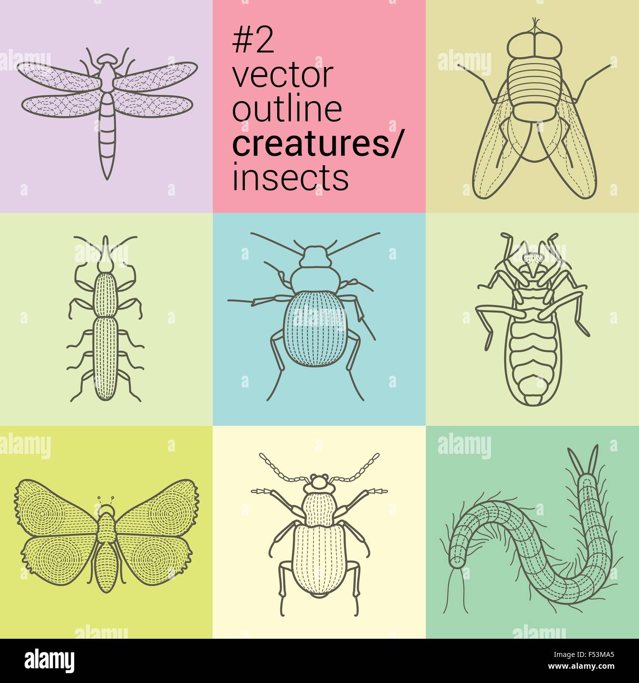 vector icons set insects, bugs collection outline contour kit. sign eps ...