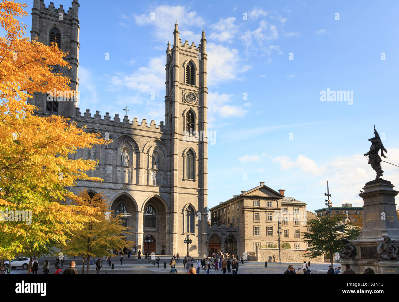 Place d'Armes and Notre Dame Basilica, Montreal, Quebec, Canada Stock ...