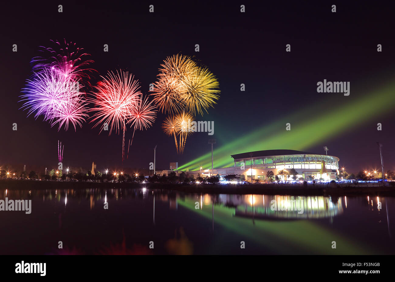 beautiful firework over stadium with sky at night Stock Photo - Alamy
