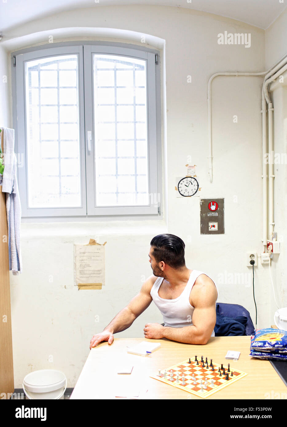 23.01.2014, Berlin, Berlin, Germany - An inmate in his cell in the ...