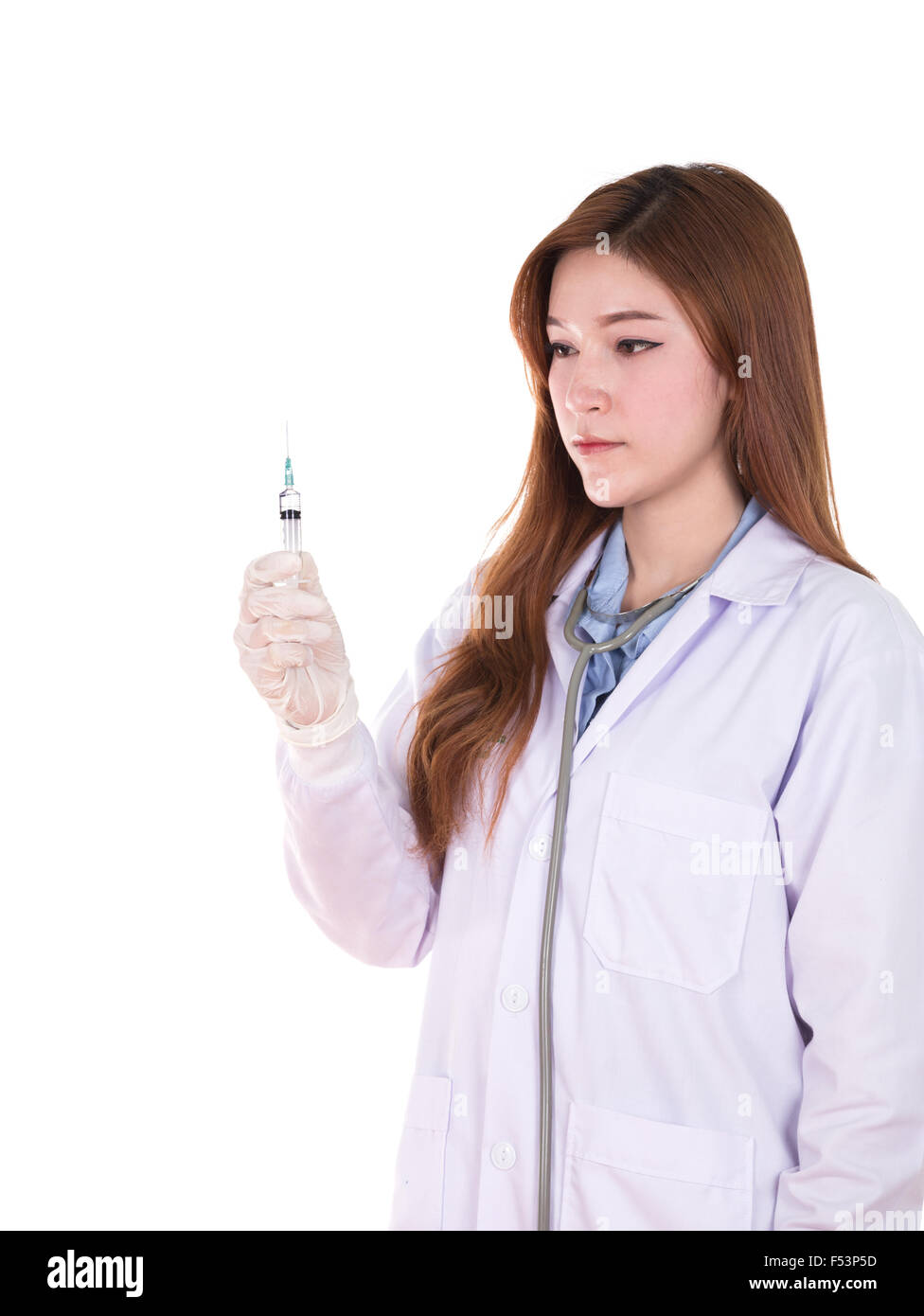 Female doctor with syringe isolated on white background Stock Photo - Alamy