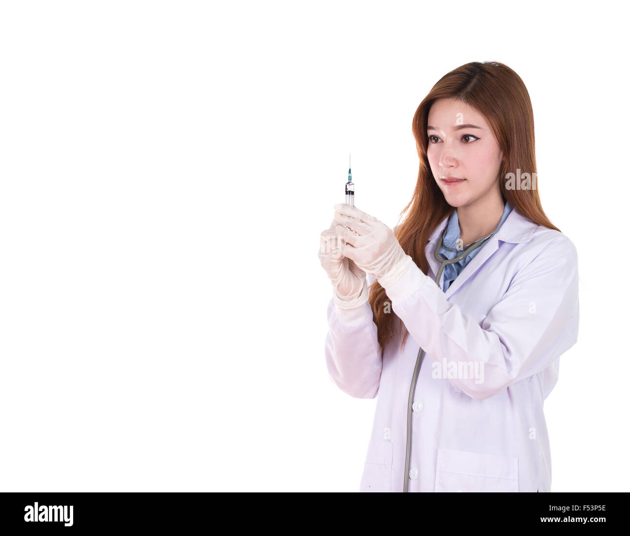Female doctor with syringe isolated on white background Stock Photo - Alamy