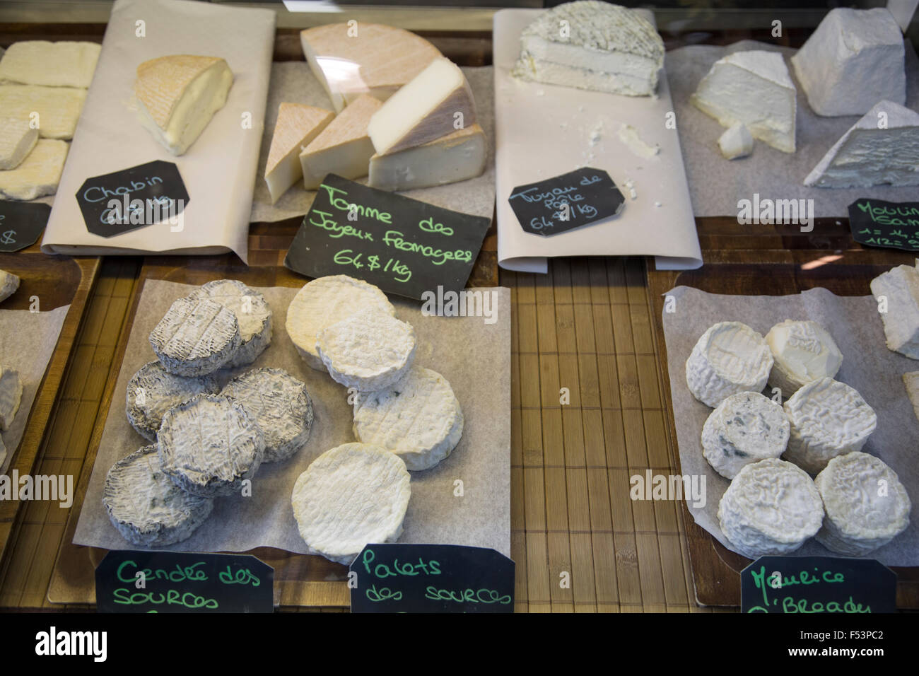 Selection of Goat Cheeses from Quebec, Jean Talon Market, Montreal ...