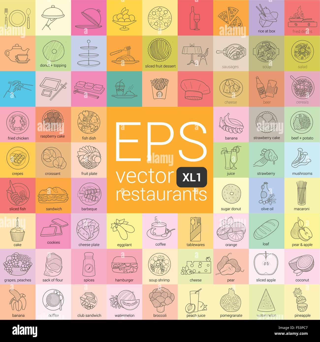 restaurants menu pictograms pack. large icon vector eps set collection ...