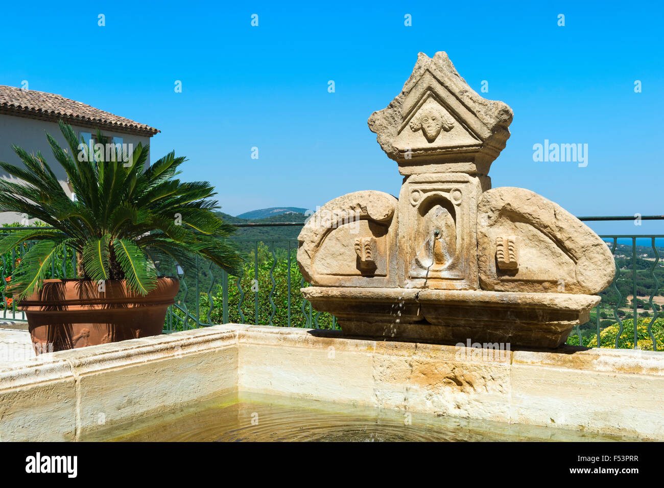 Fountain, Grimaud Medieval village, Var, Provence Alpes Cote d’Azur ...
