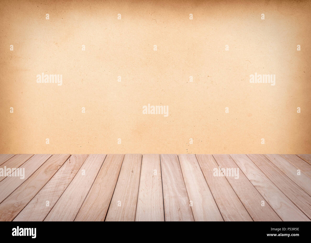 Wooden platform with yellow background Stock Photo - Alamy