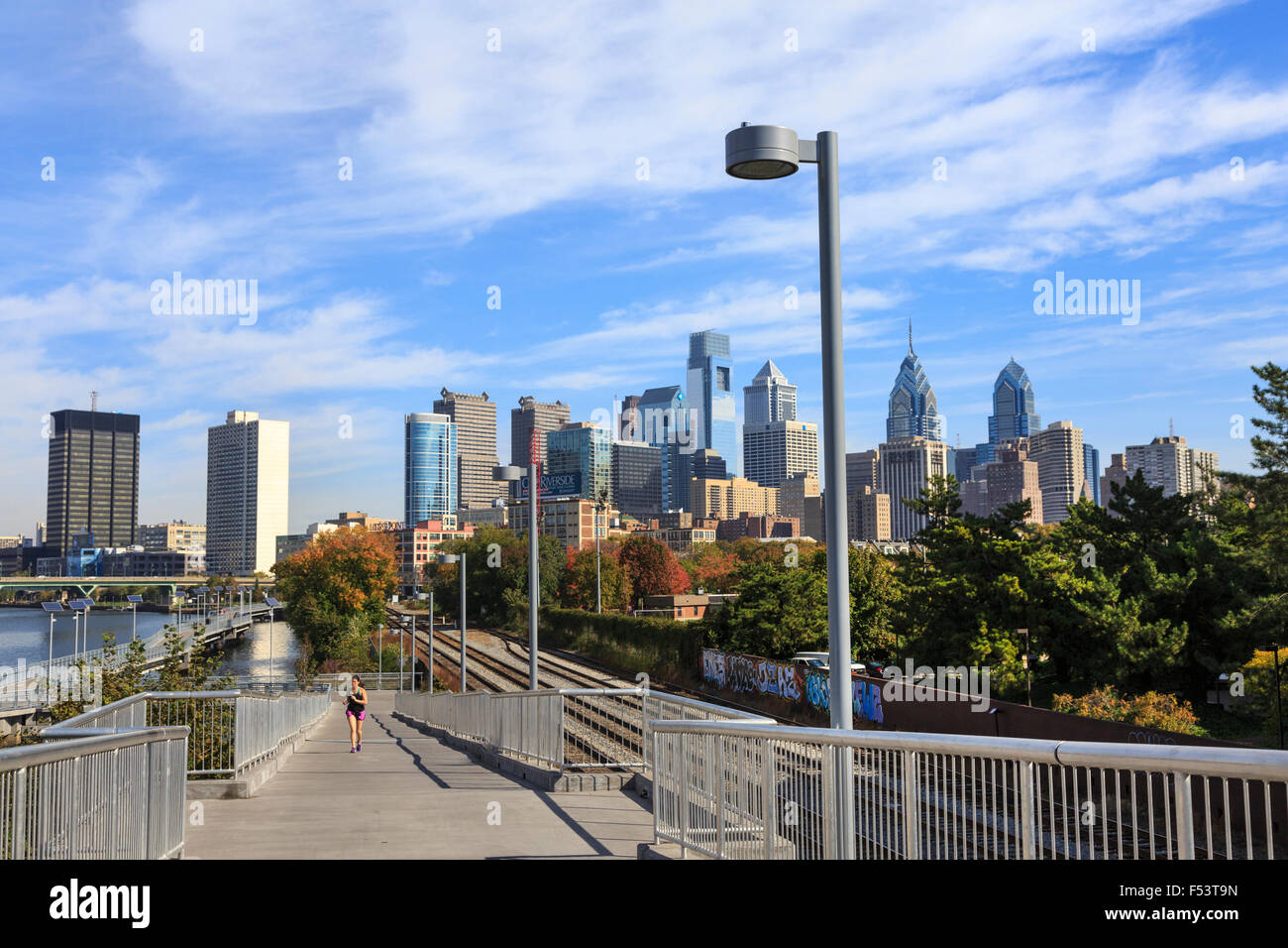 Philadelphia Skyline with Schuylkill River Park Boardwalk, Philadelphia ...