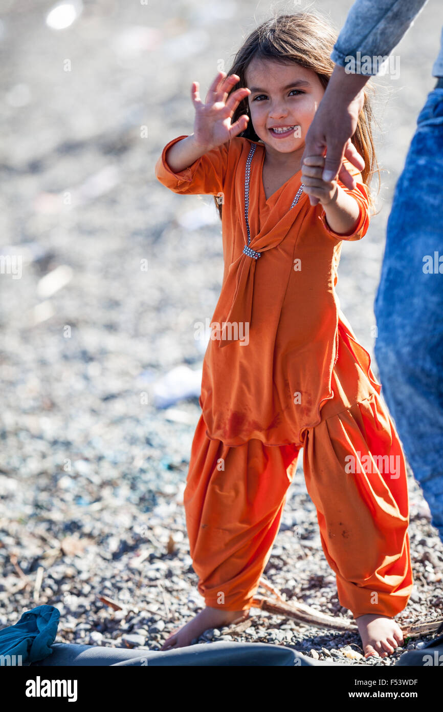 Kos, Greece. 26th Oct, 2015. Fariba, 3 years old Afghan baby girl at ...