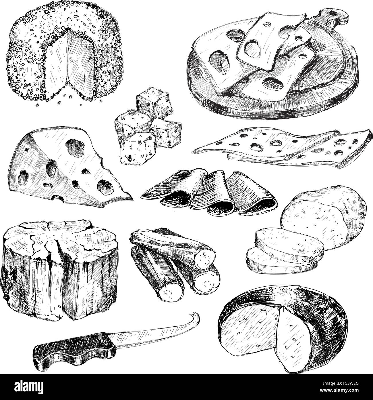 Cheese. Hand drawn collection Stock Vector Image & Art - Alamy