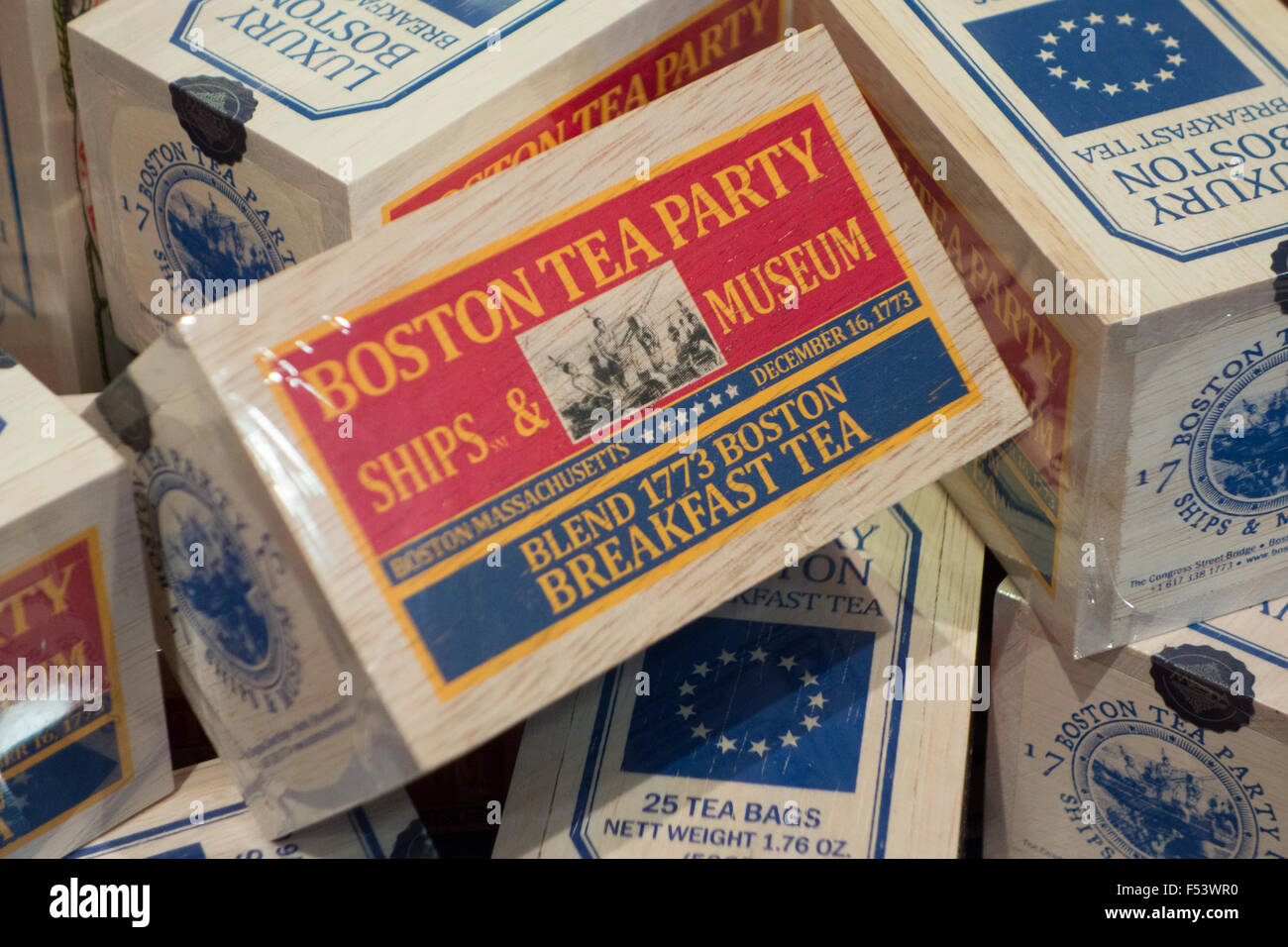 boston tea party museum tea bags Stock Photo - Alamy