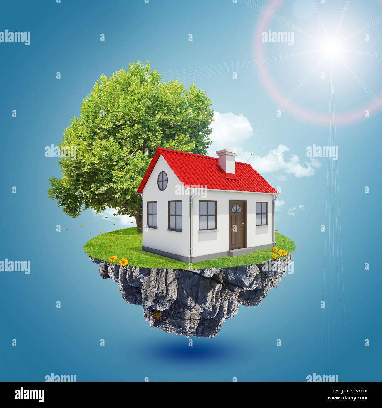 House on island with tree Stock Photo - Alamy