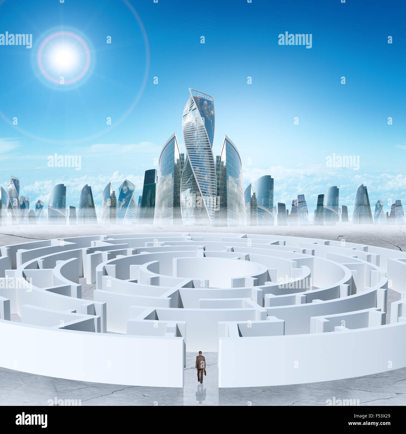 Business cityscape with labyrinth and man Stock Photo - Alamy