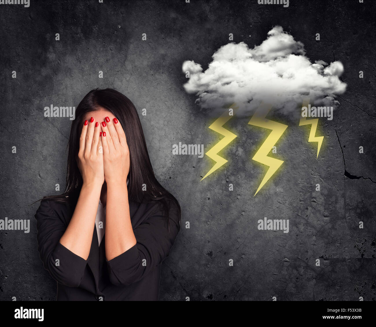 Businesswoman closing her face Stock Photo - Alamy