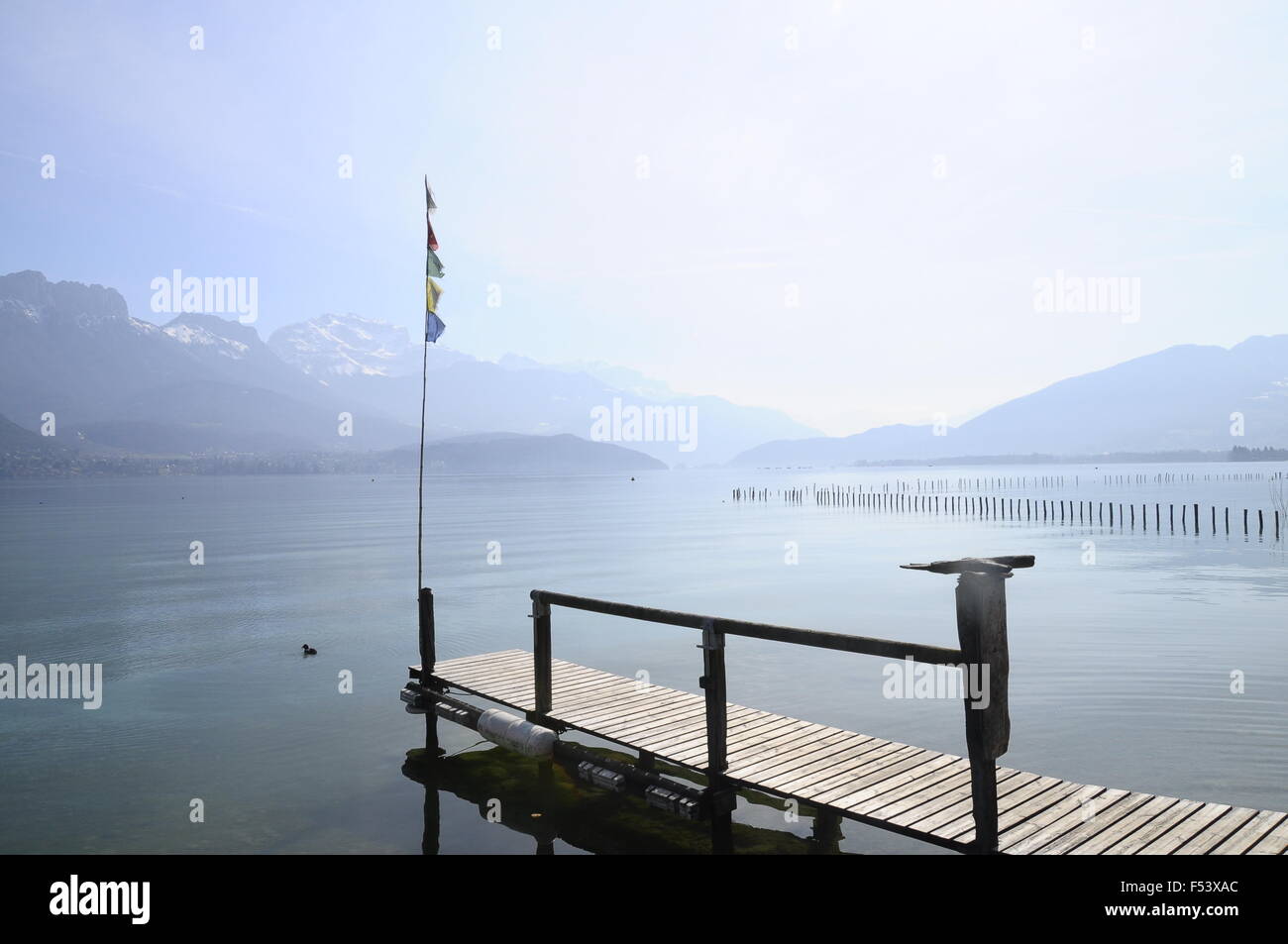 Overview of Lake of Annecy and Forclaz mountain, in france Stock Photo ...