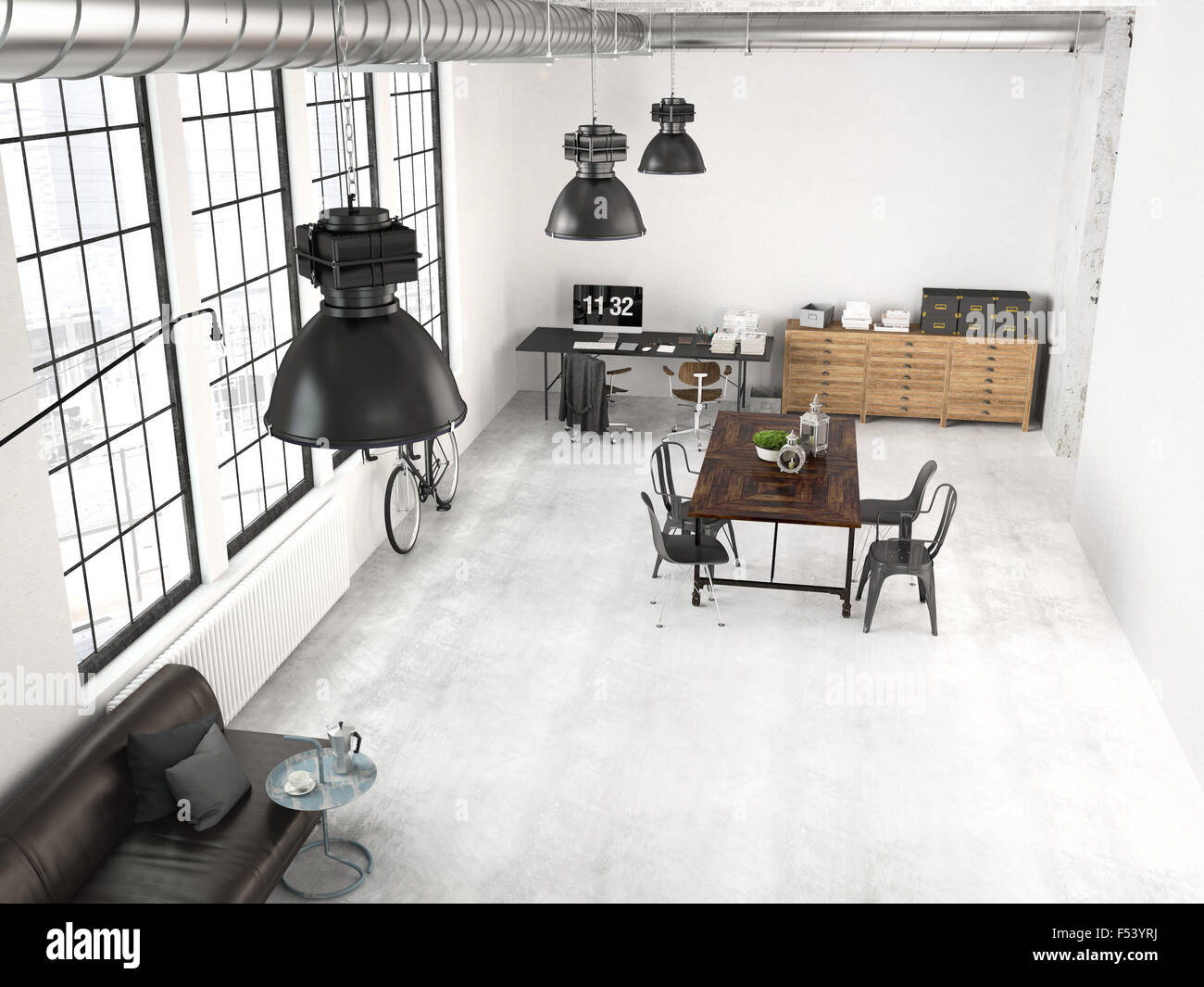 modern industrial loft. 3d rendering Stock Photo - Alamy