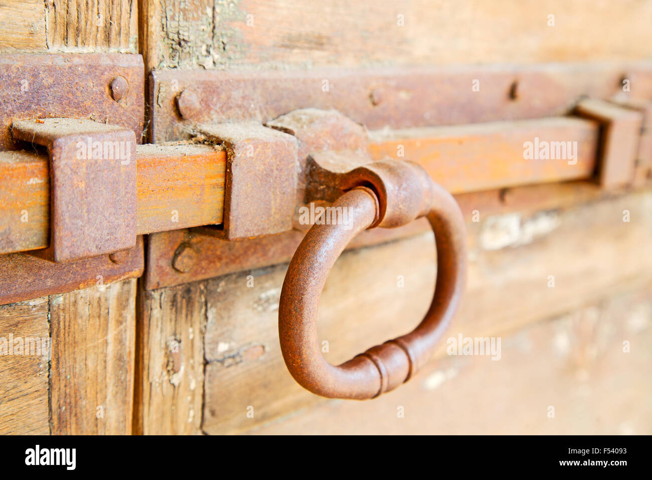 europe old in italy antique close brown door and rusty lock closeup ...