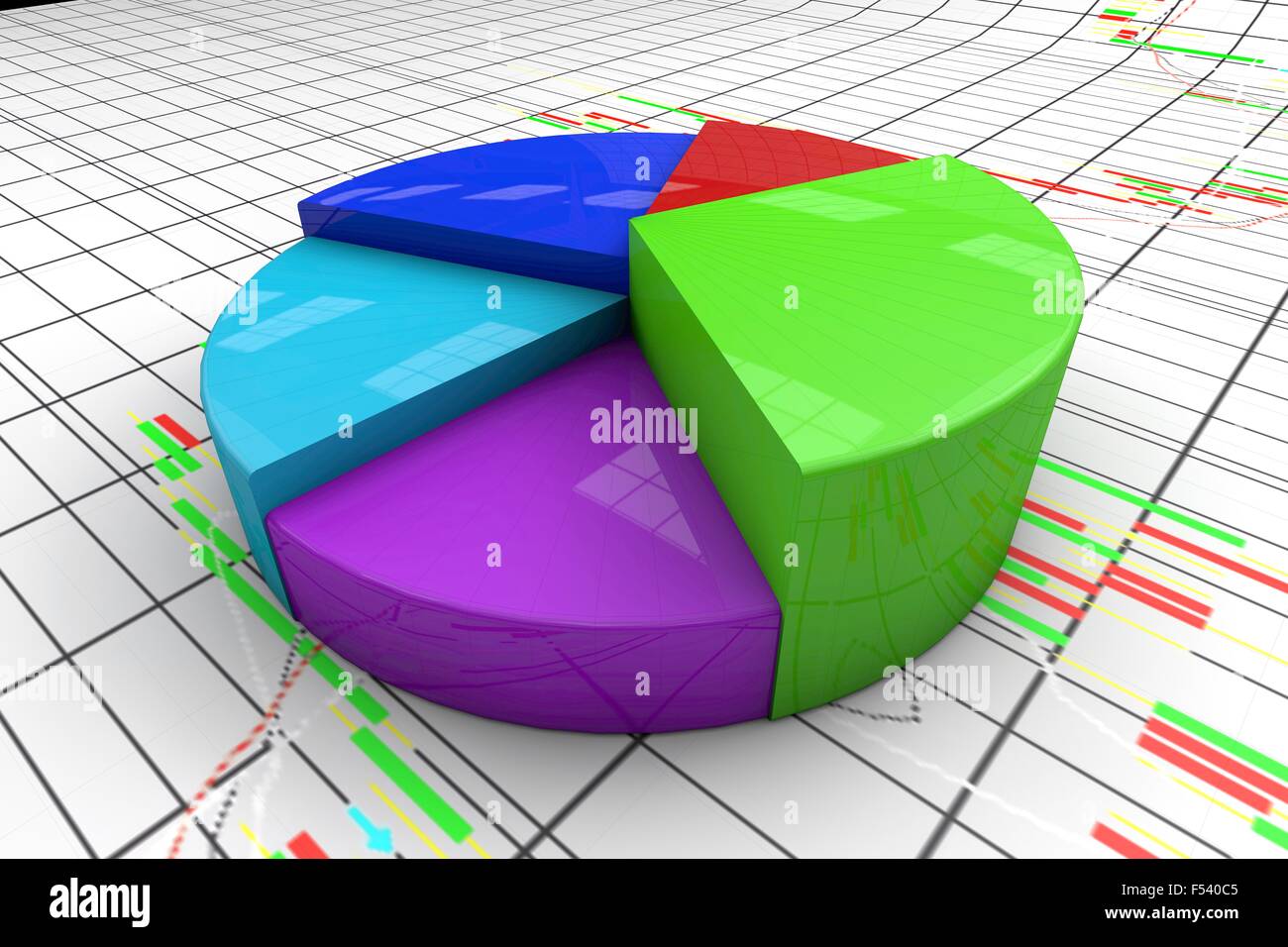 Colorful pie chart graph. High resolution render with candlesticks ...