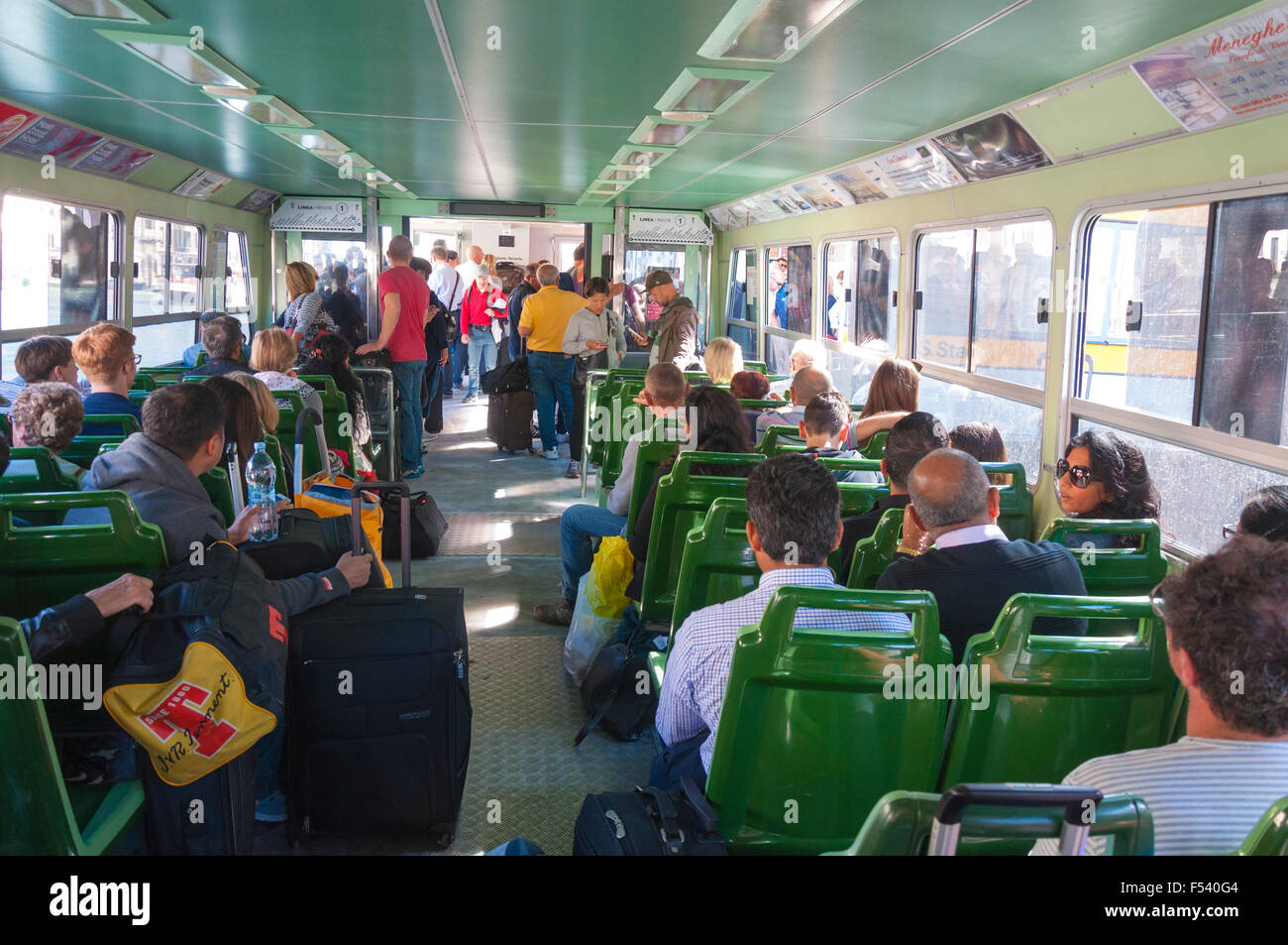 Interior of waterbus or Vaporetto on Grand Canal, Venice, Italy Stock ...