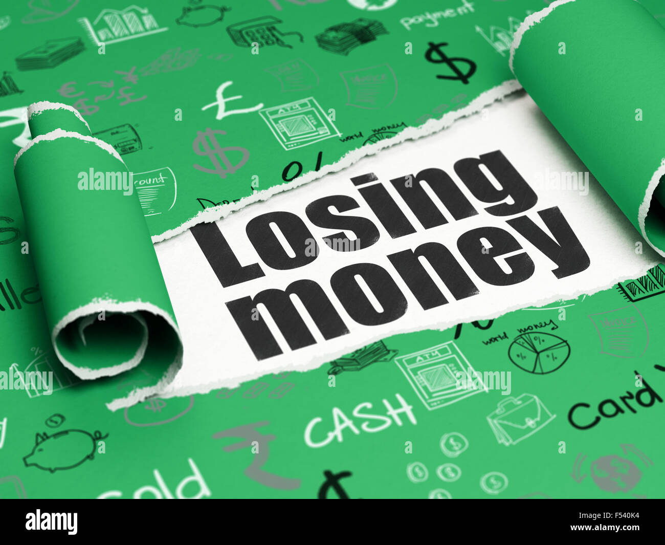 Money concept: black text Losing Money under the piece of torn paper ...