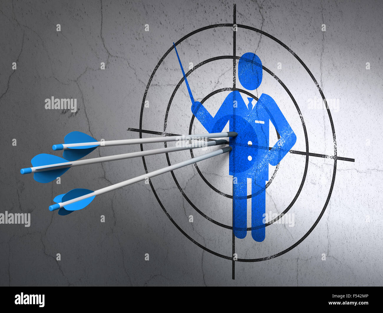 Education concept: arrows in Teacher target on wall background Stock ...