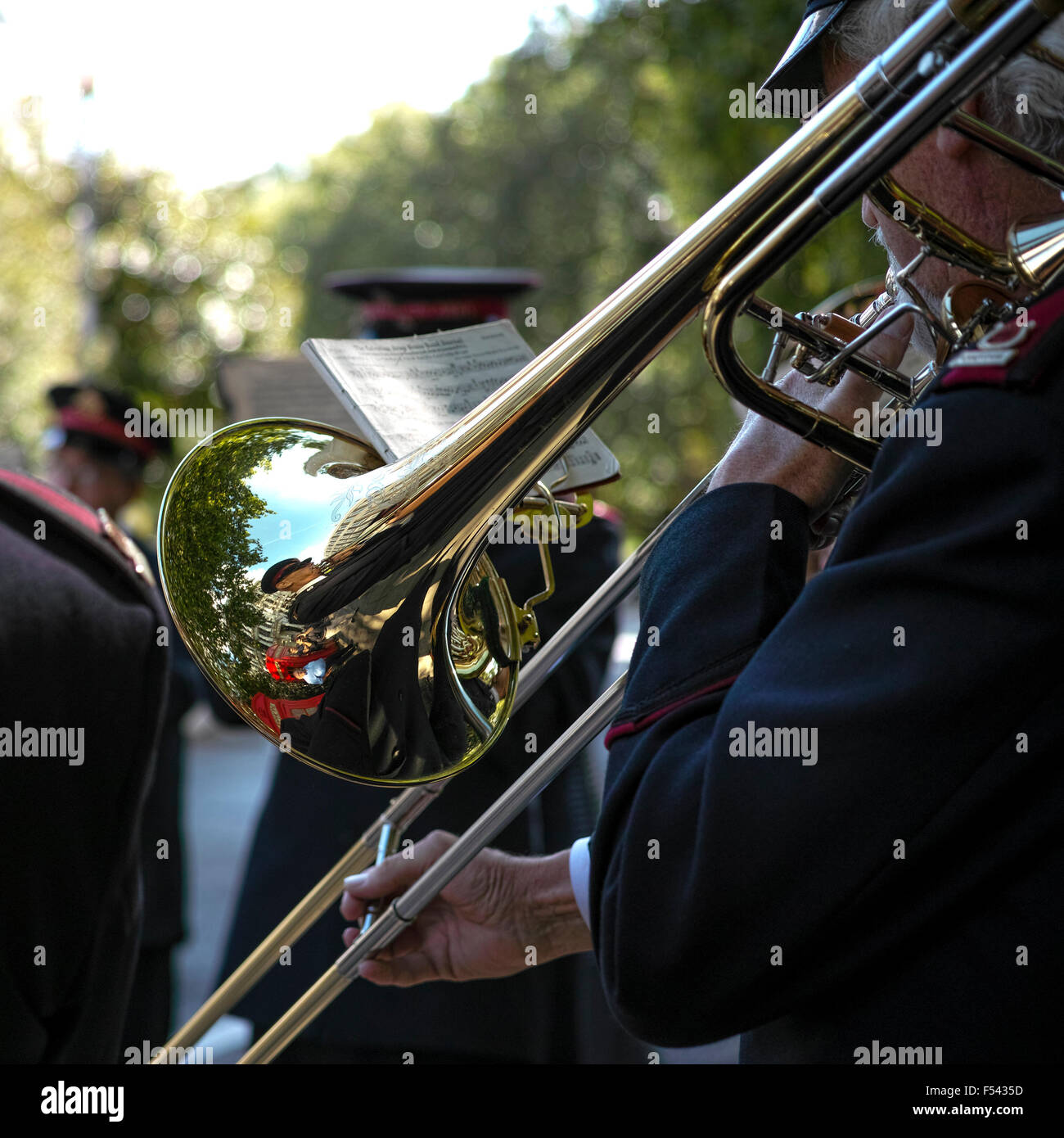 Salvation Army band instrumentalist playing a public concert in Chalk ...
