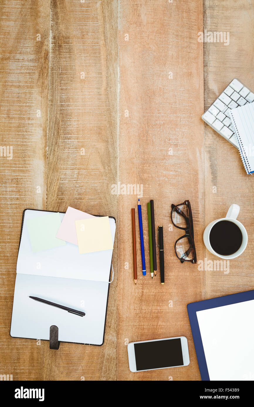 Business desk with computer and colors pencil Stock Photo - Alamy