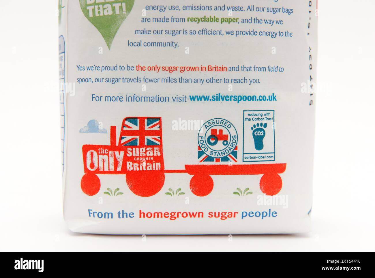 A 1 kilo bag of sugar detailed close up of assured food standards ...