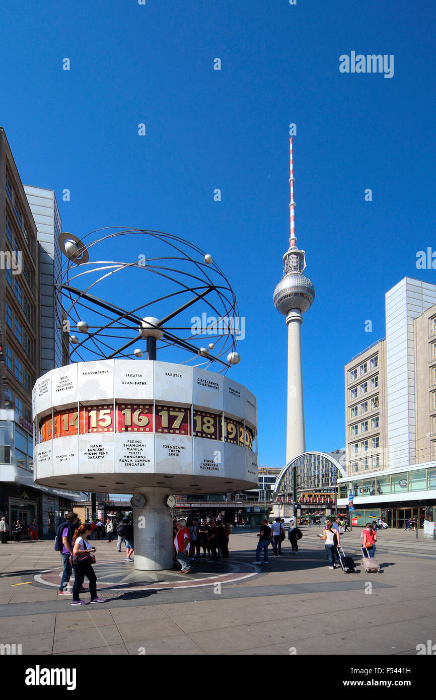 Berlin Alexander Square world time clock Stock Photo - Alamy