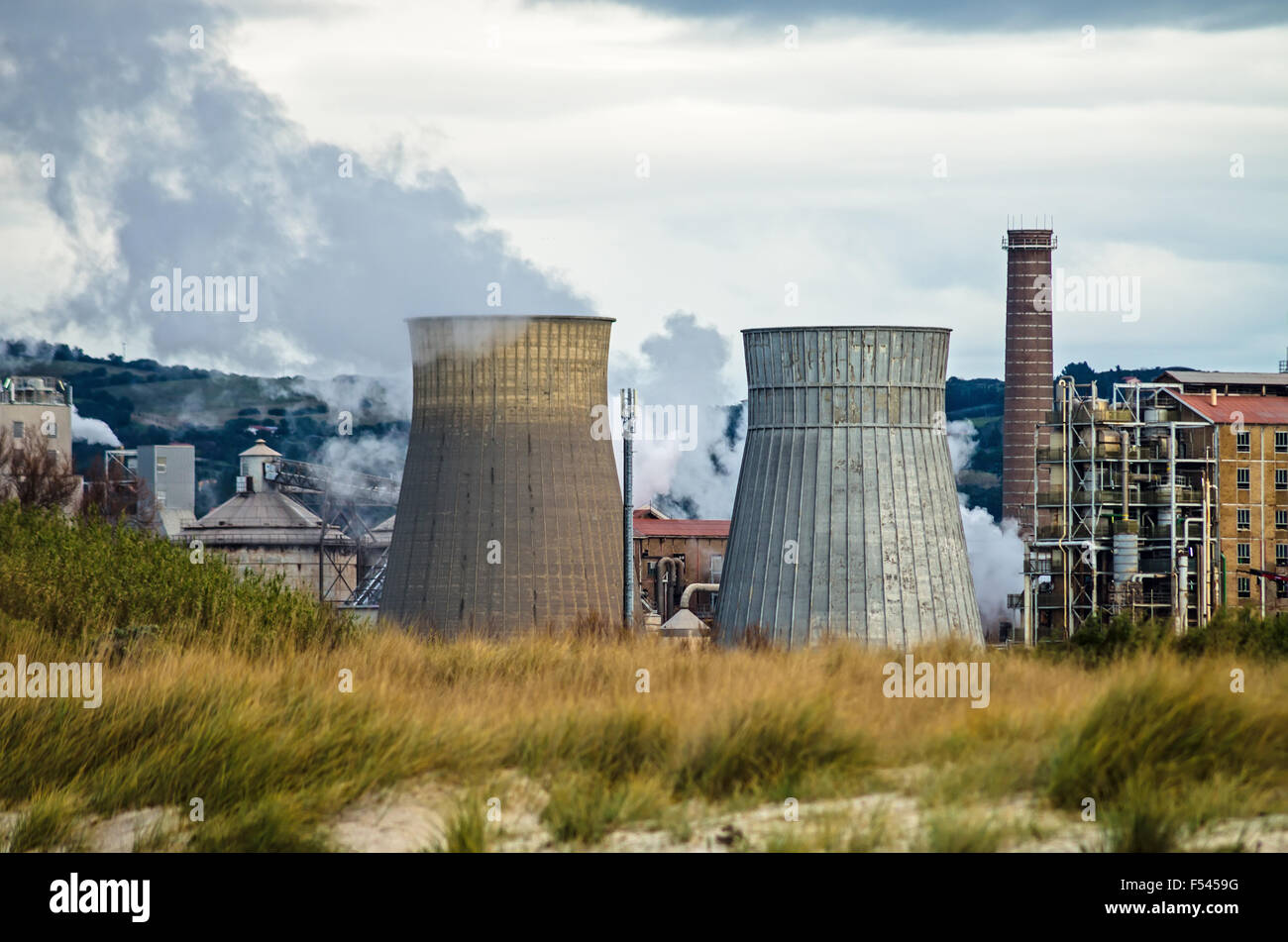 Smoking chimneys in a factory for bicarbonate production Stock Photo ...