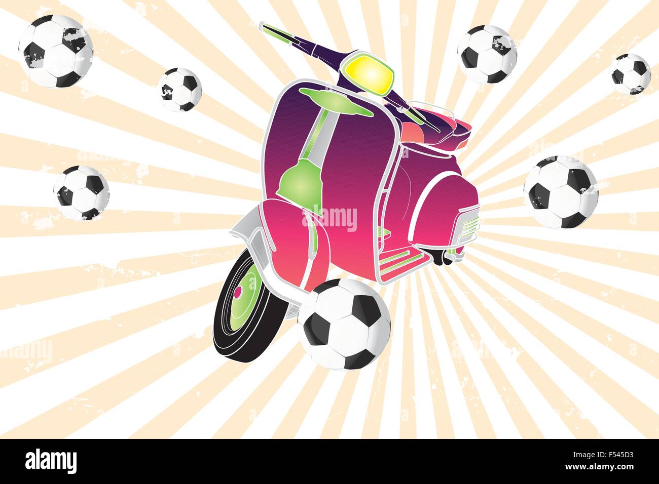 Colorful retro scooter playing football - hand drawn illustration Stock ... Colorful retro scooter playing football - hand drawn illustration Stock ...