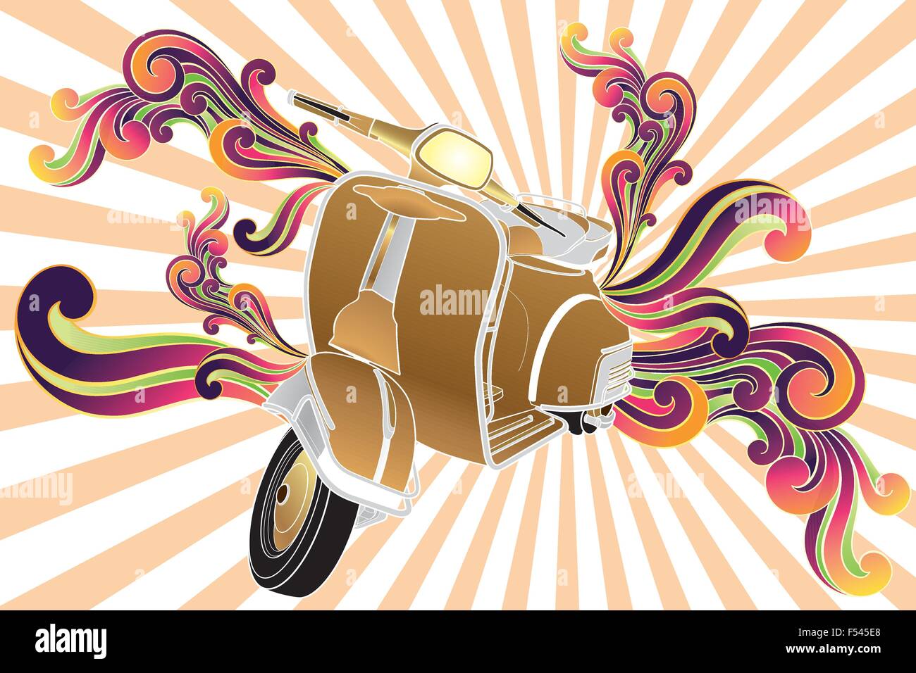 Retro scooter with colorful swirls - hand drawn illustration Stock ... Retro scooter with colorful swirls - hand drawn illustration Stock ...