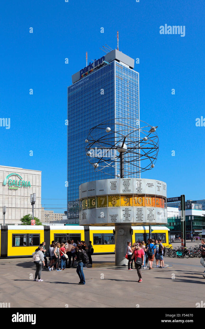 Berlin Alexander Square world time clock Park Inn hotel Stock Photo - Alamy