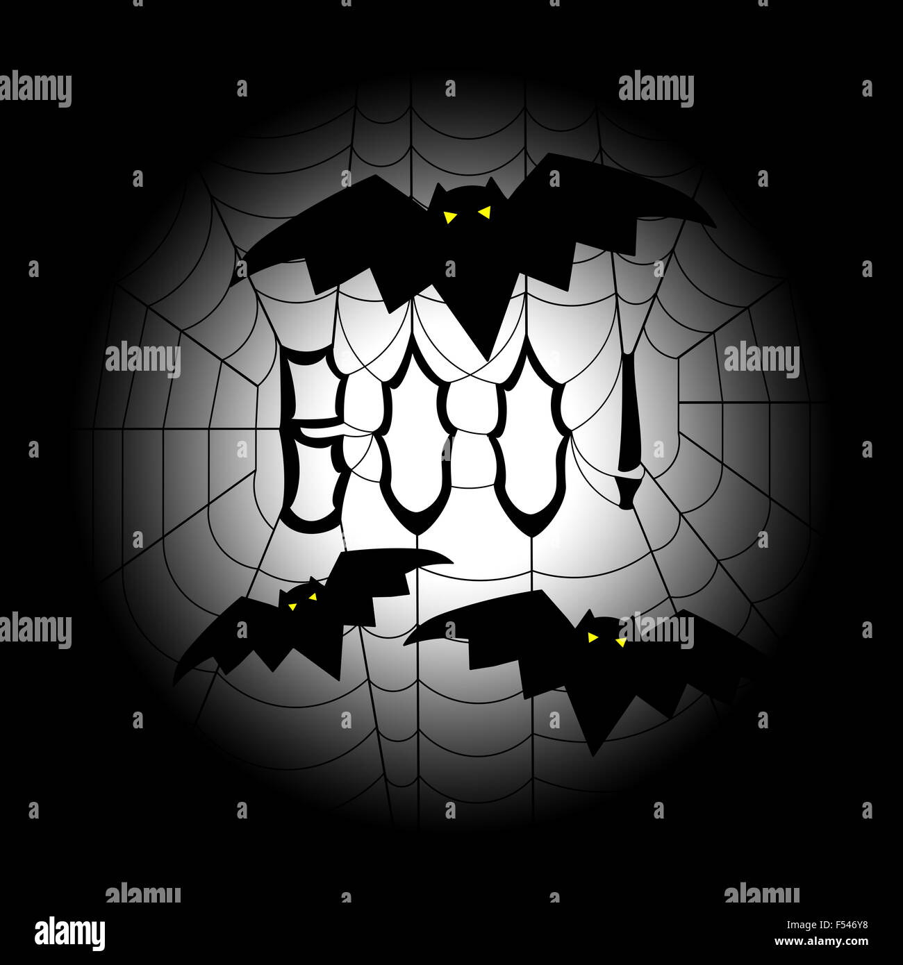 Spider web with word boo in the center, with bats flying around it, on ...