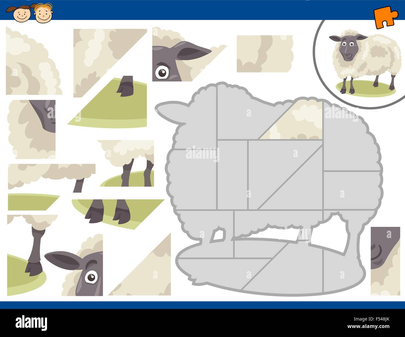 Cartoon Illustration of Educational Jigsaw Puzzle Task for Preschool ...