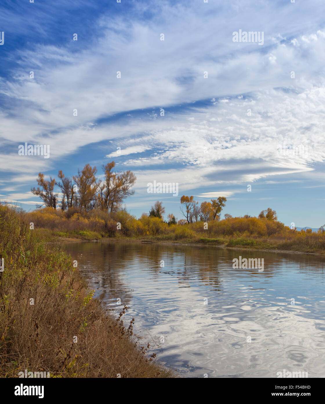 Colorful Fall Montana river and valley landscape Stock Photo - Alamy
