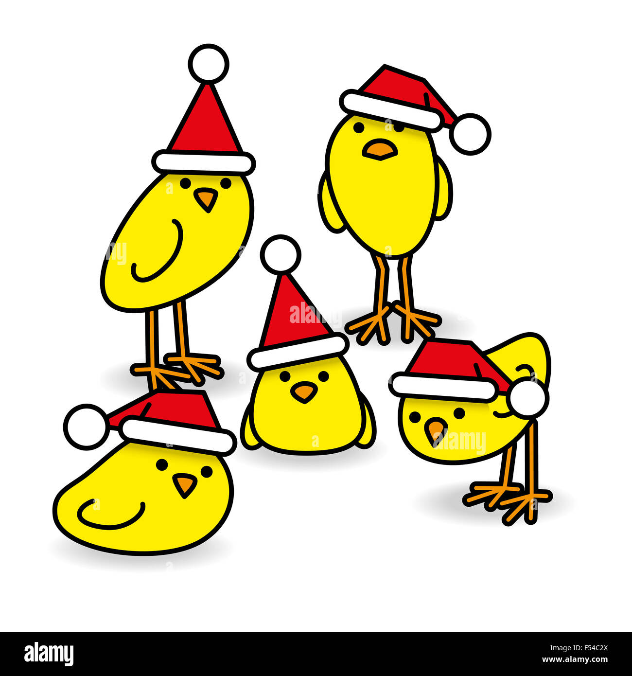 Five Cute Yellow Chicks wearing Santa Hats Staring towards camera on ...