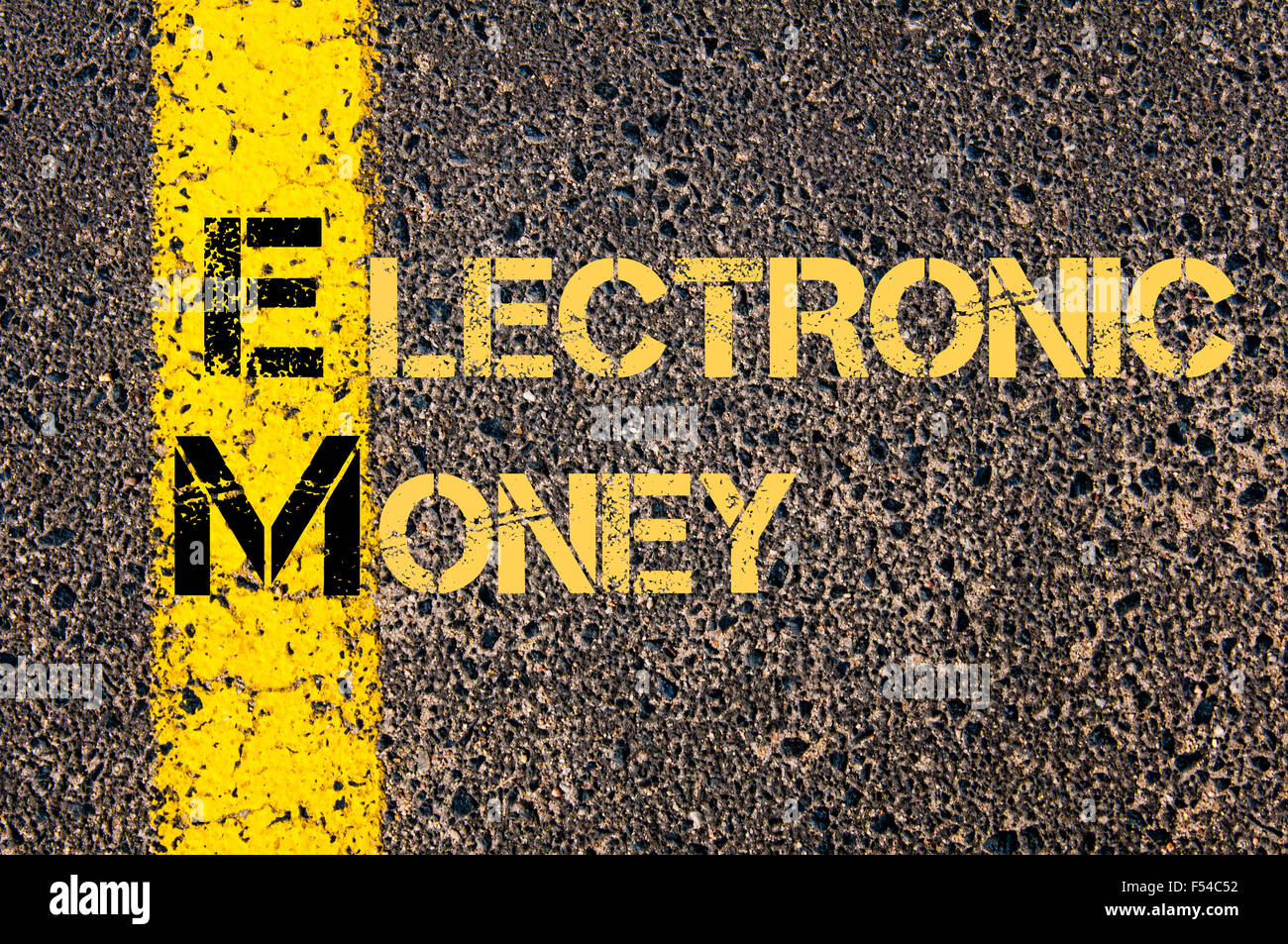 Concept image of Business Acronym EM as ELECTRONIC MONEY written over ...