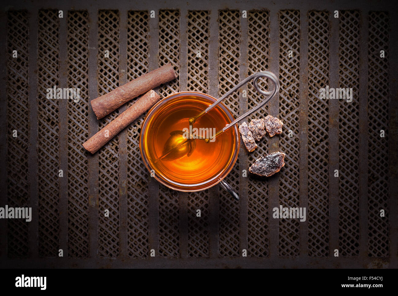Cup of tea with black tea, top view Stock Photo - Alamy