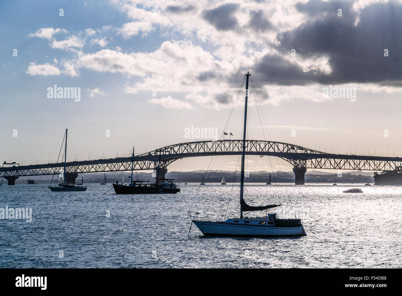 New Zealand, North Island, Auckland, view of Auckland Harbour Bridge ...