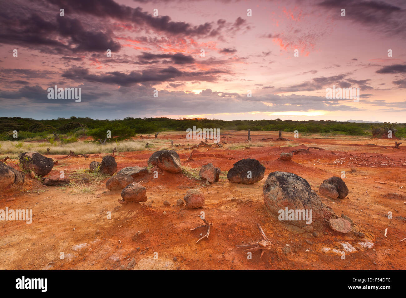 Panama landscape with volcanic rocks and colorful skies at sunset in ...